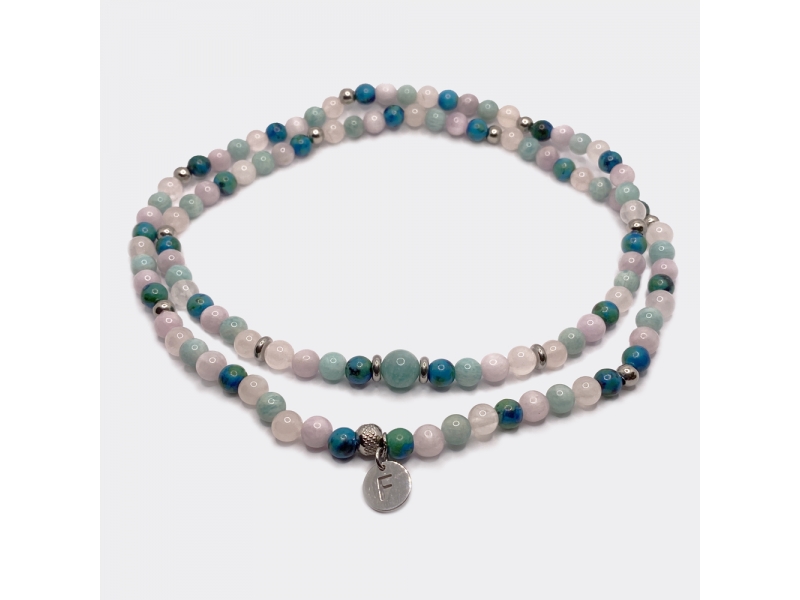 Collier en pierres naturelles de Quartz rose, Amazonite, Kunzite et ...
